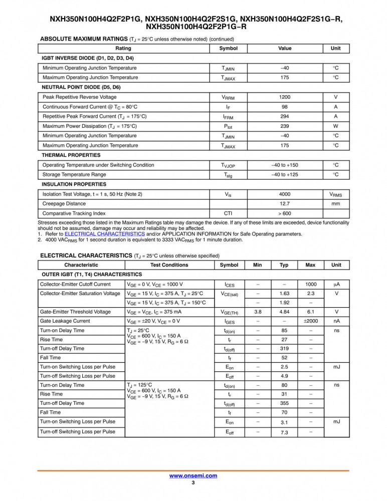 NXH350N100H4Q2F2S1G datasheet page 3