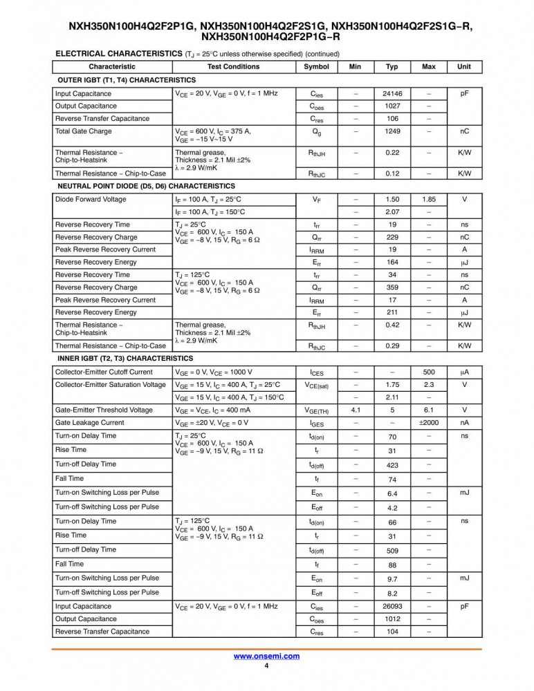 NXH350N100H4Q2F2S1G datasheet page 4