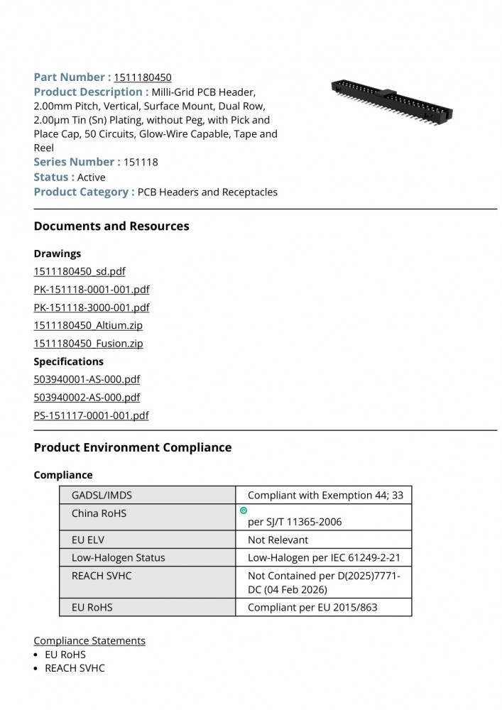 MOLEX 151118 product specification page 1