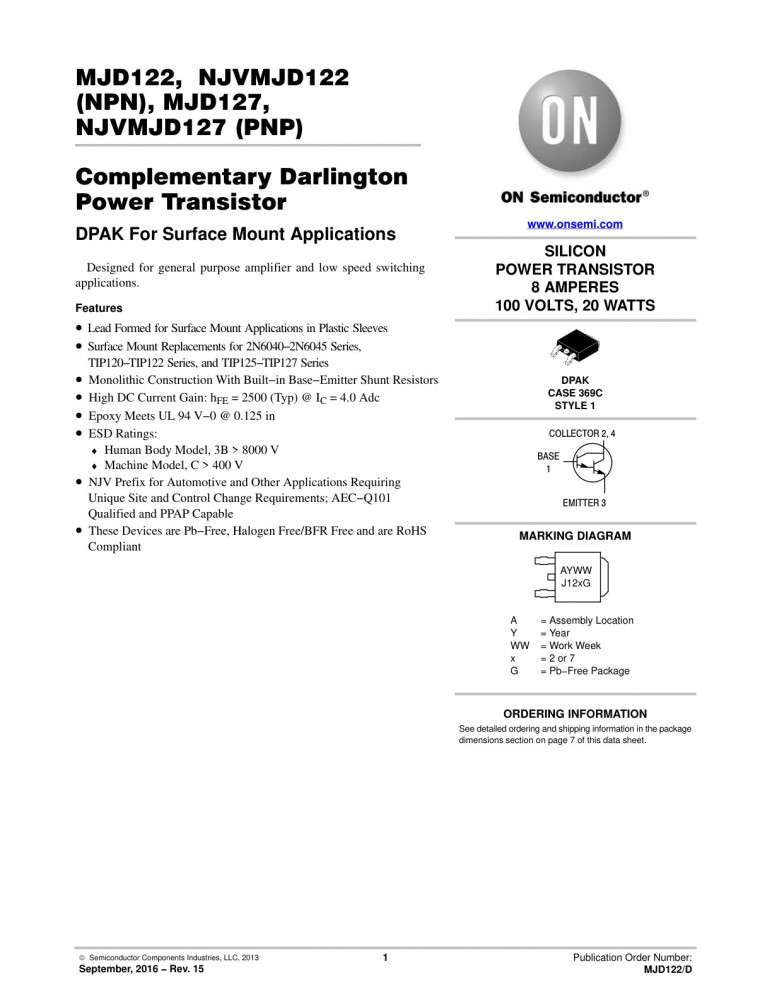 MJD127T4G datasheet page 1