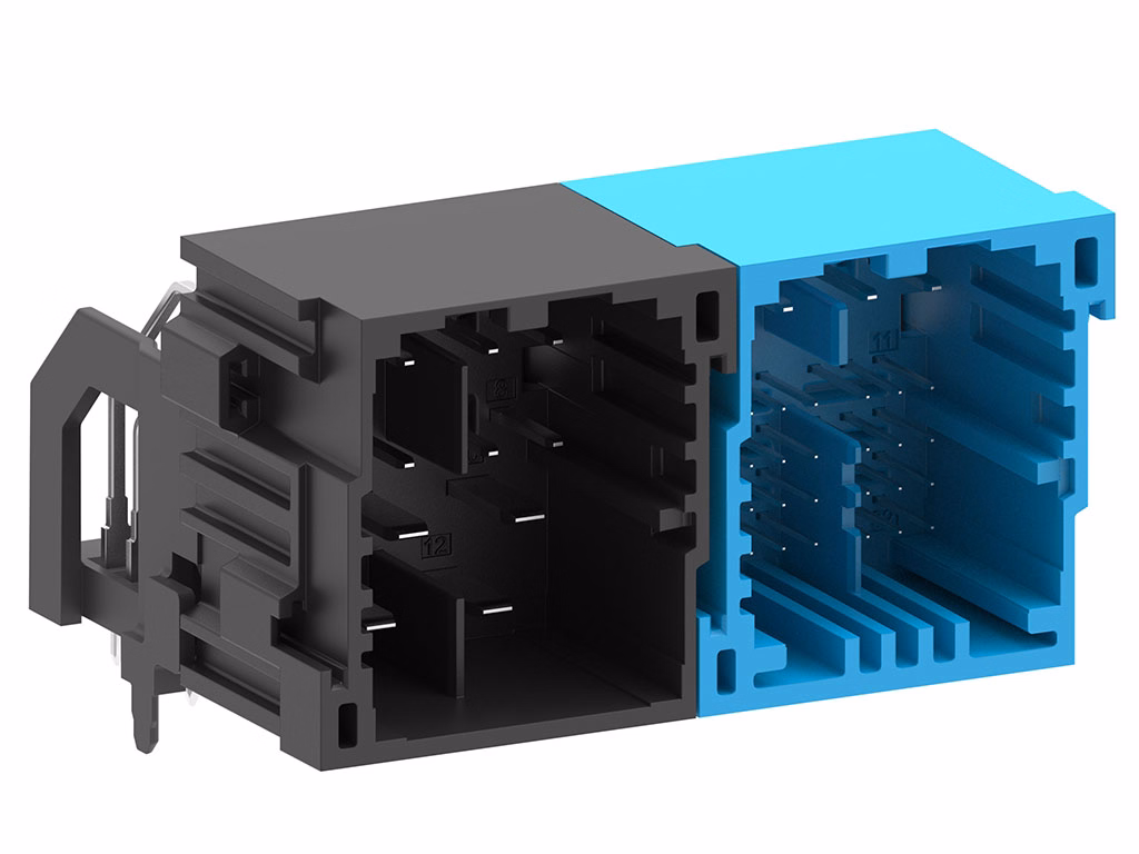 stAK50h 2 Bay Right-Angle Hybrid Header, 64 Circuits, Bay 1: 32 Circuits/Key 3/Dark Gray; Bay 2: 32 Circuits/Key 4/Purple; Tray