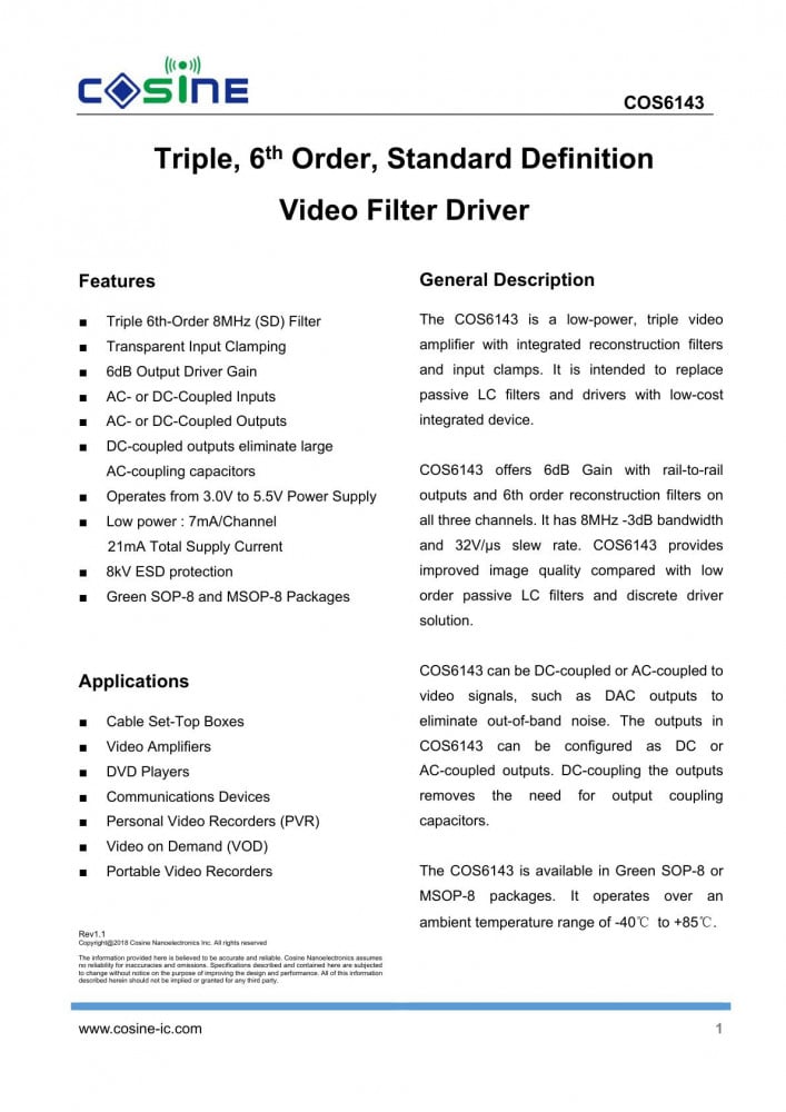 COS6143SR datasheet page 1