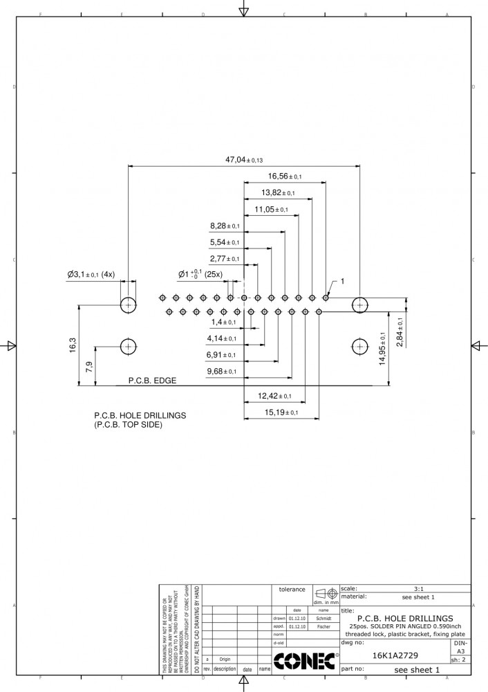 CONEC 164A19579X drawing sheet 2: PCB hole drilling