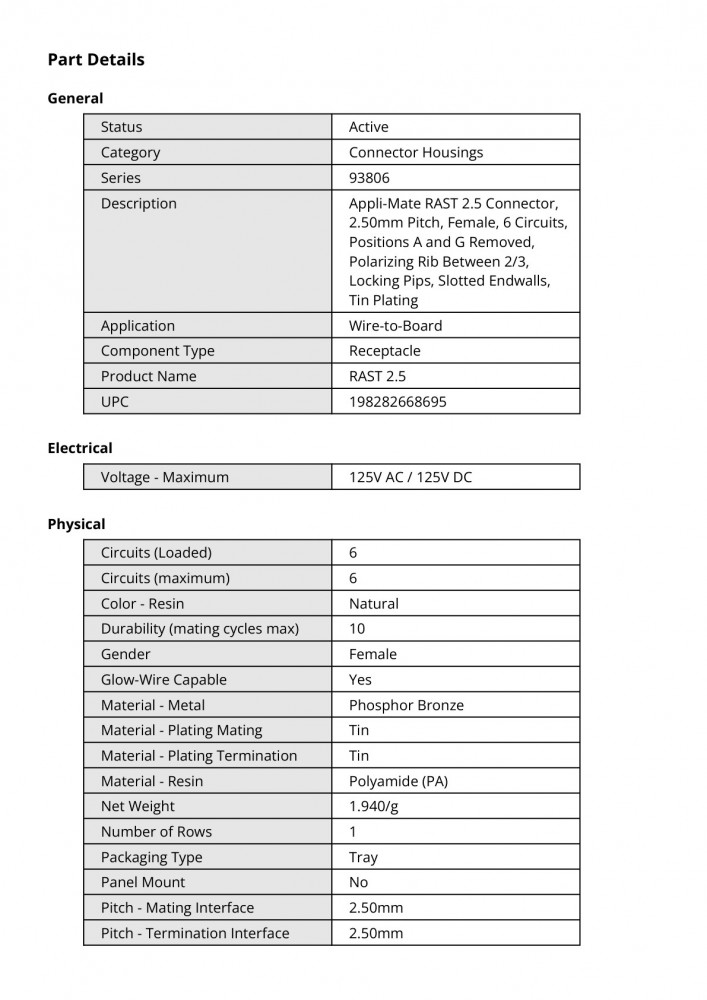 Technical document page 2 for MOLEX 938061534