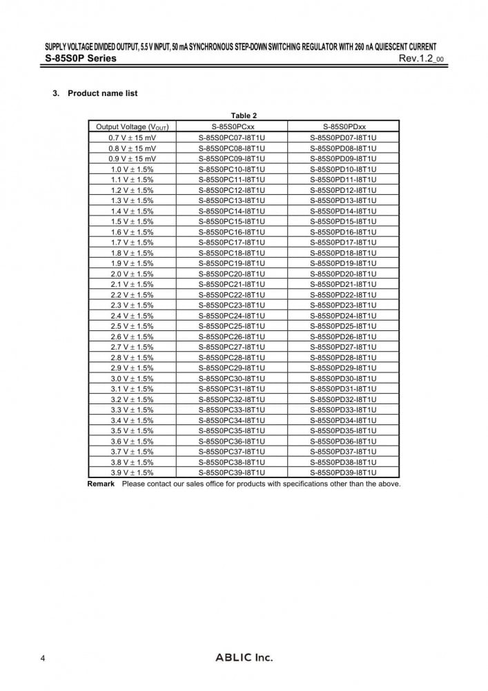 ABLIC S-85S0P datasheet page 4