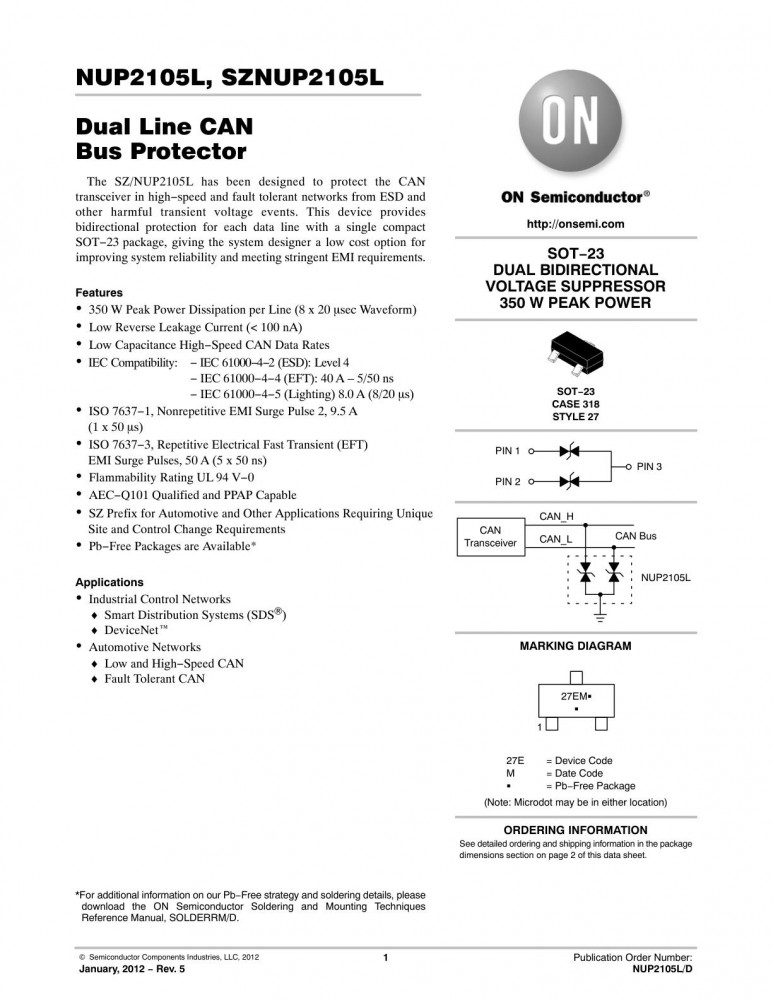 NUP2105LT1G datasheet page 1