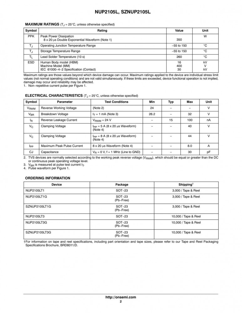 NUP2105LT1G datasheet page 2