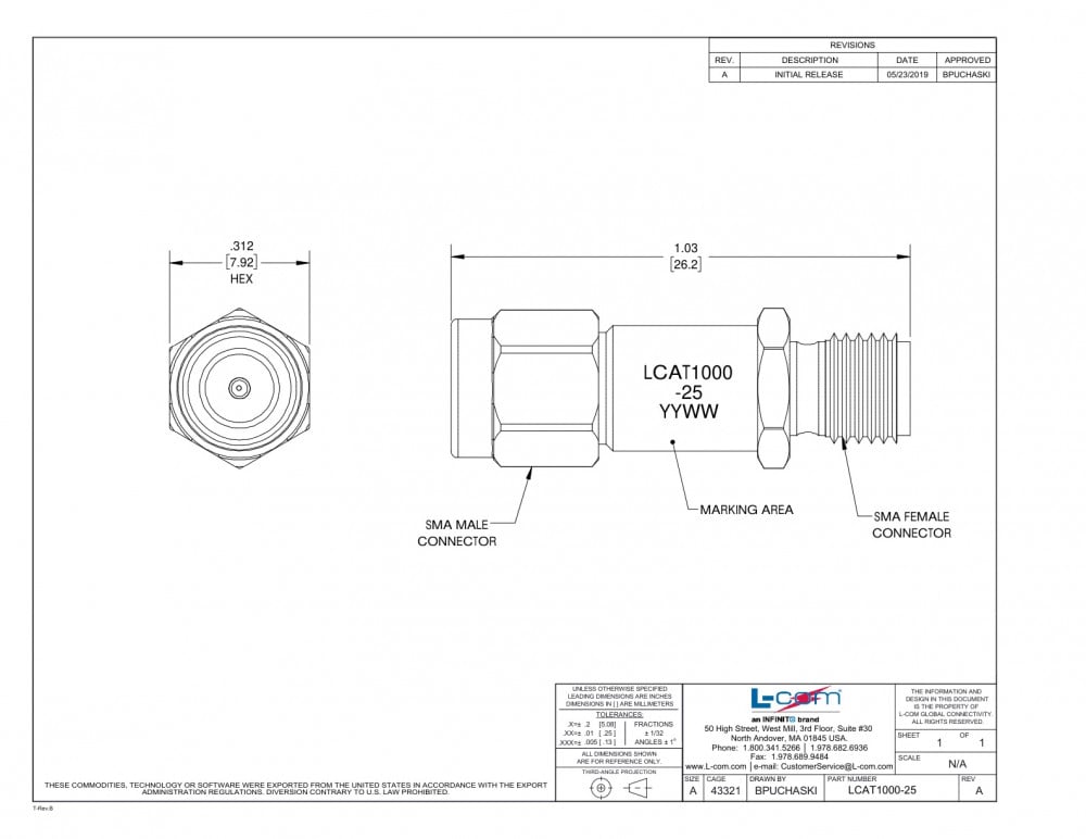 L-com LCAT1000-25 technical drawing