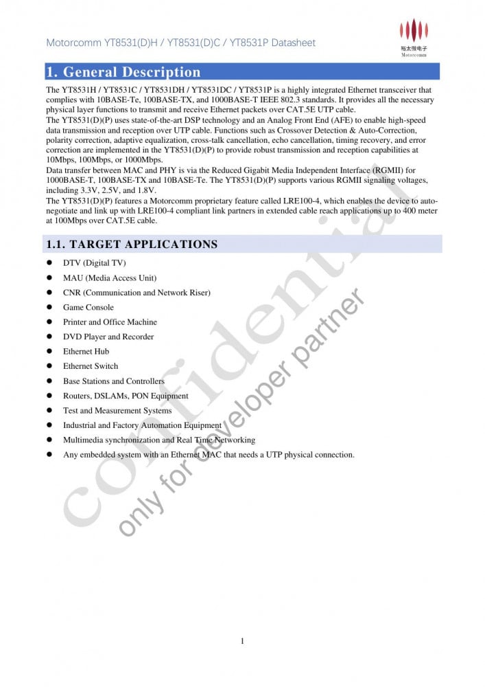 YT8531C datasheet page 10