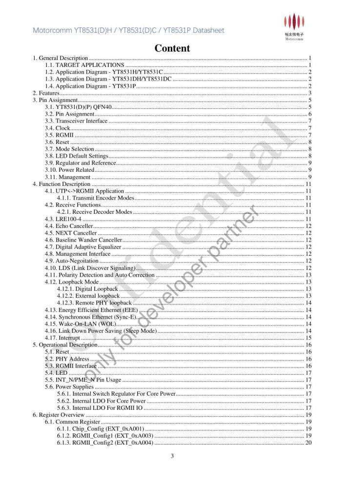 YT8531C datasheet page 4