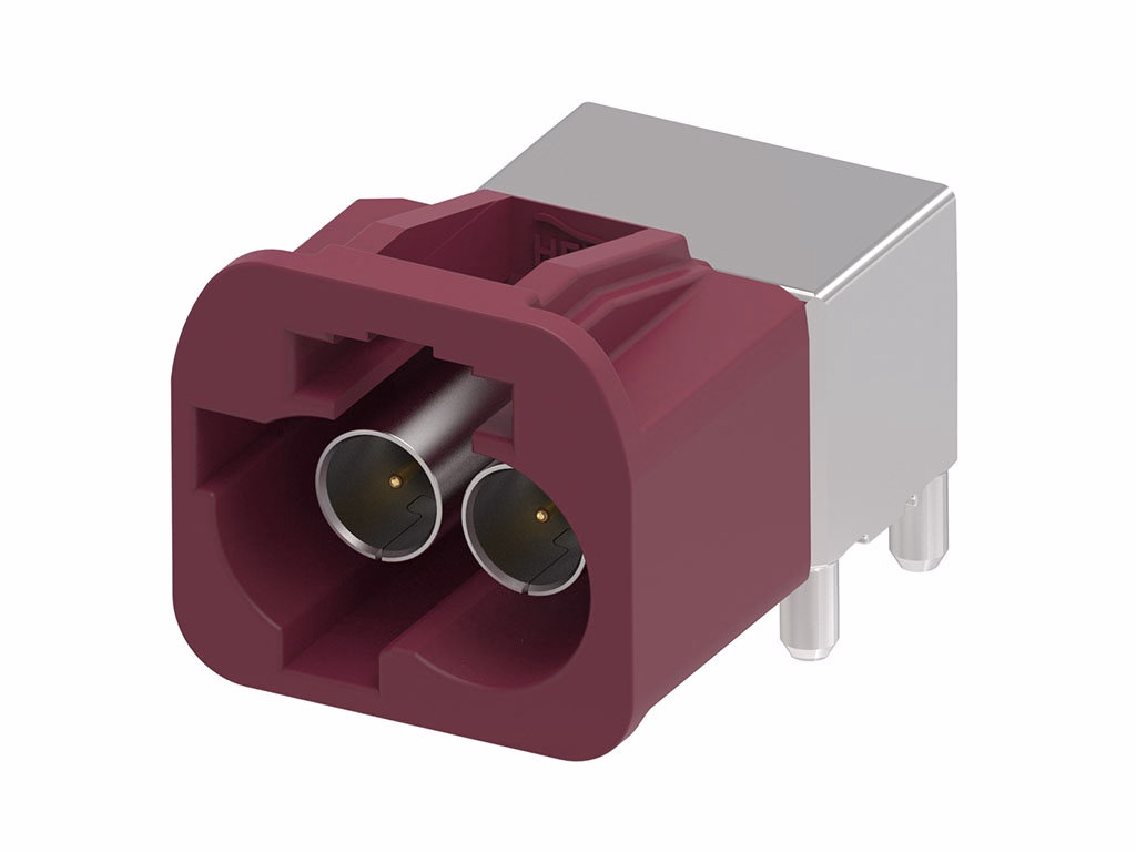 High-Speed FAKRA Mini (HFM) Dual Header, 1x2, Right-Angle, Through Hole, Key D, Claret Violet, 50 Ohms for sale
