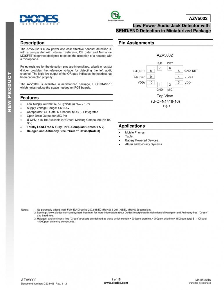AZV5002DS-7 datasheet page 1