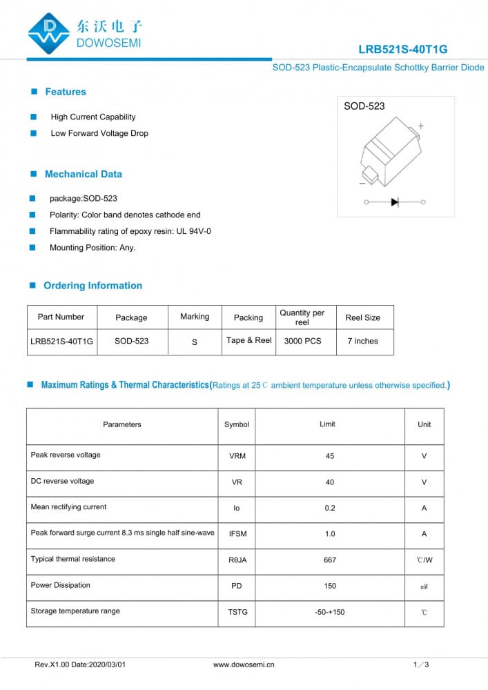 LRB521S-40T1G datasheet page 1