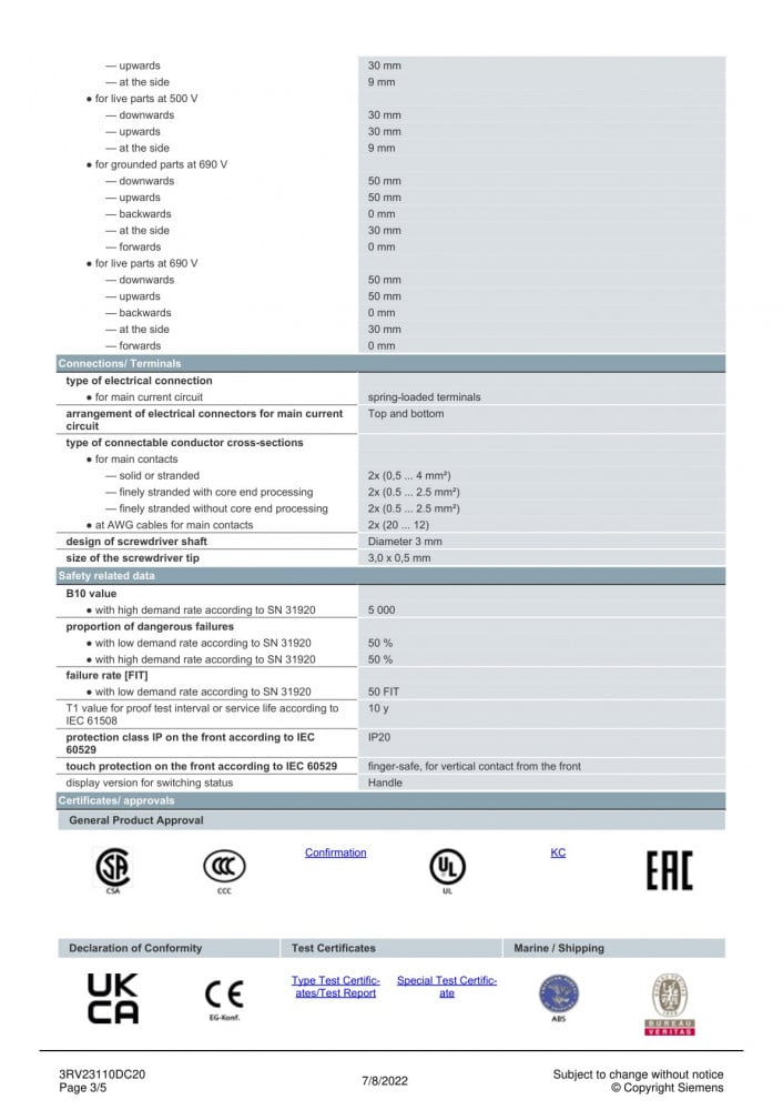3RV23110DC20 technical document page 3