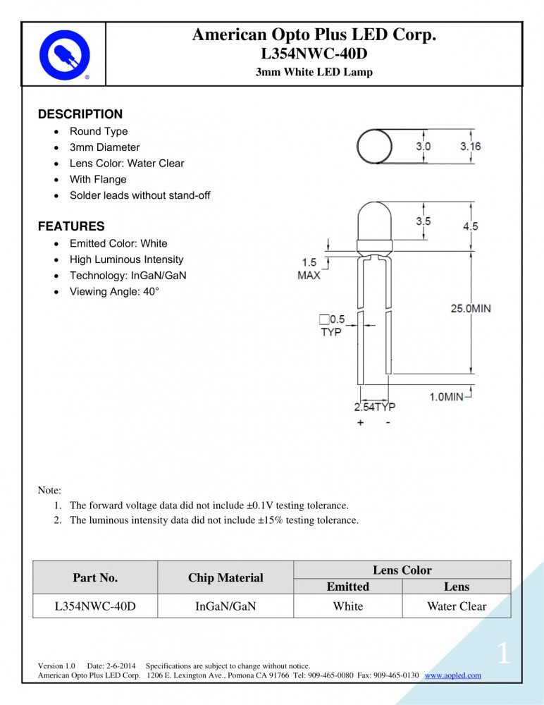 L354NWC-40D technical document page 1
