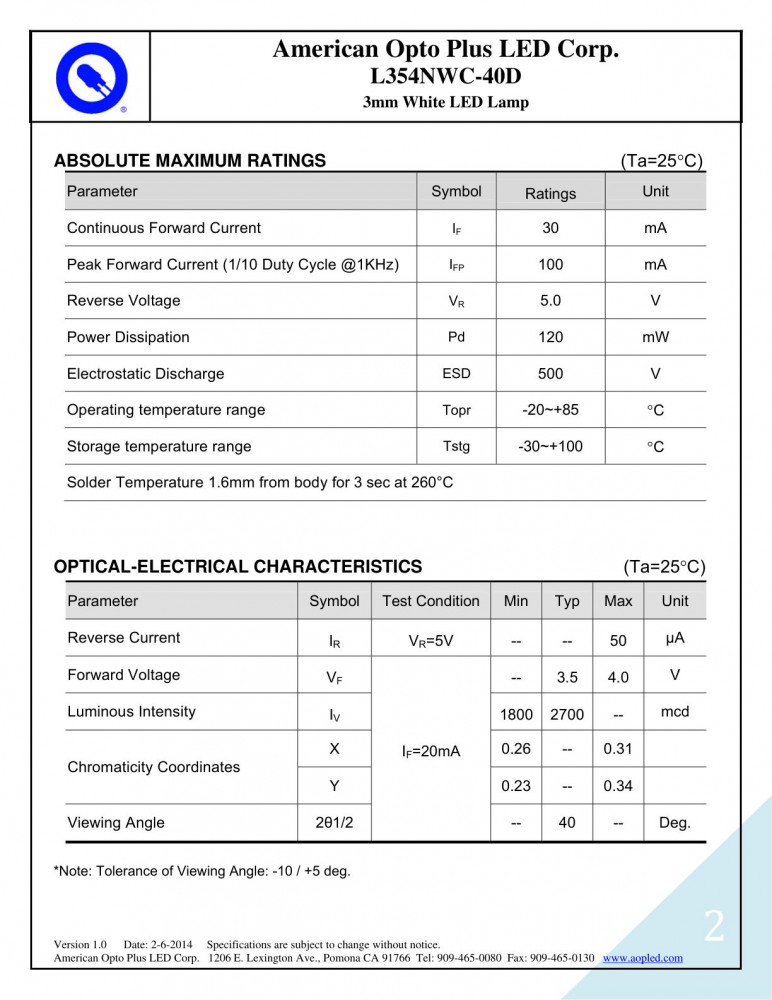 L354NWC-40D technical document page 2