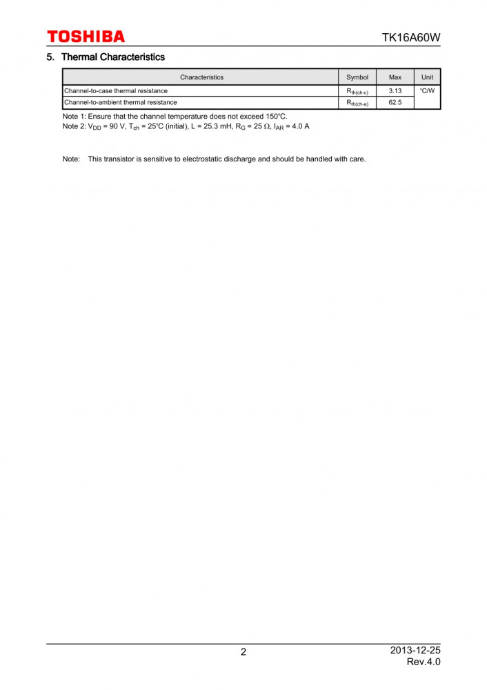 TK16A60W datasheet page 2