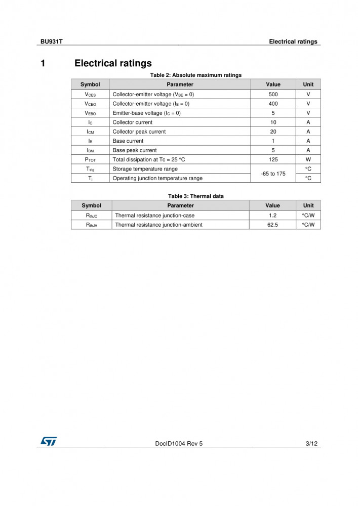 BU931T datasheet page 3