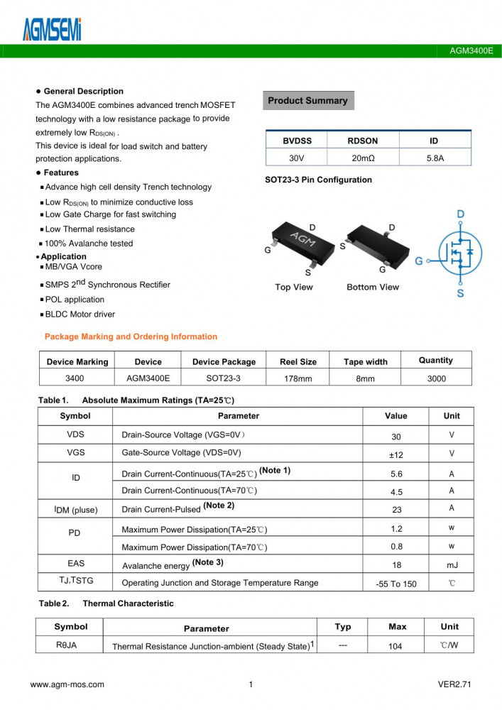 AGM3400E datasheet page 1