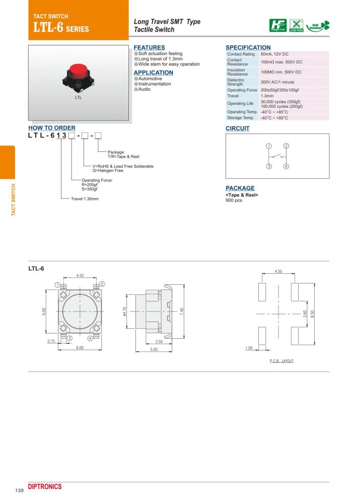 Diptronics LTL-613R-V-T/R official datasheet page