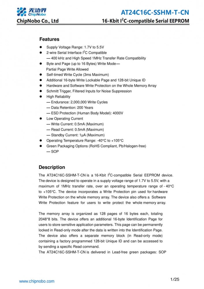 AT24C16C-SSHM-T-CN datasheet page 1