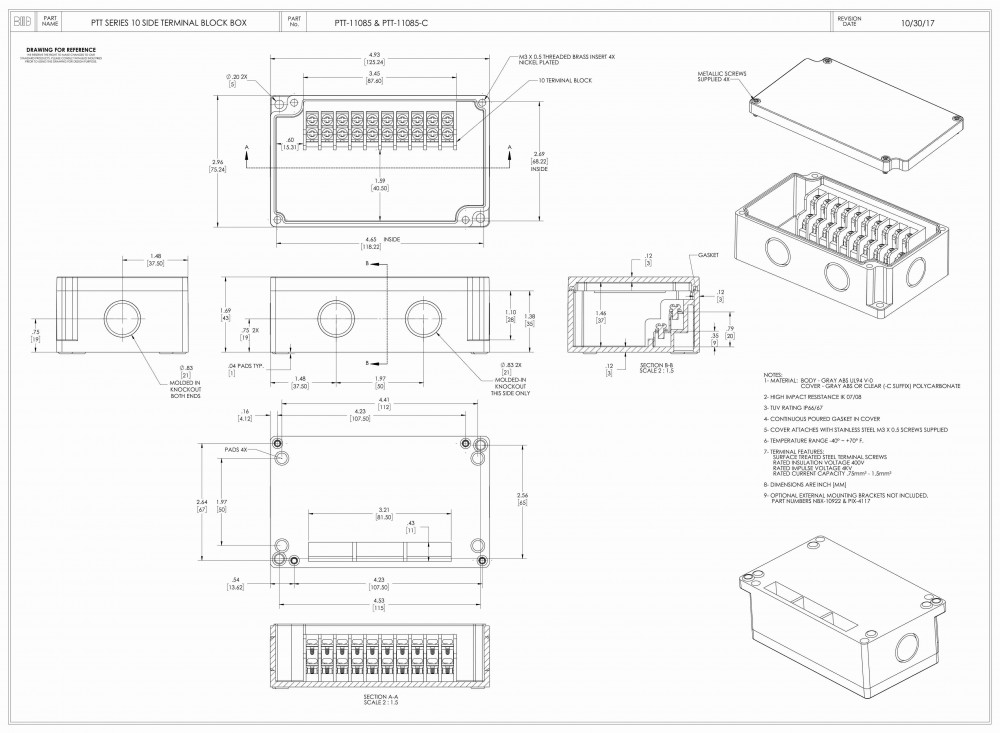 Bud Industries PTT-11085 technical drawing