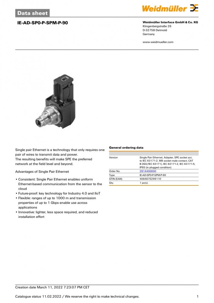 WEIDMULLER 2814400000 document page 1