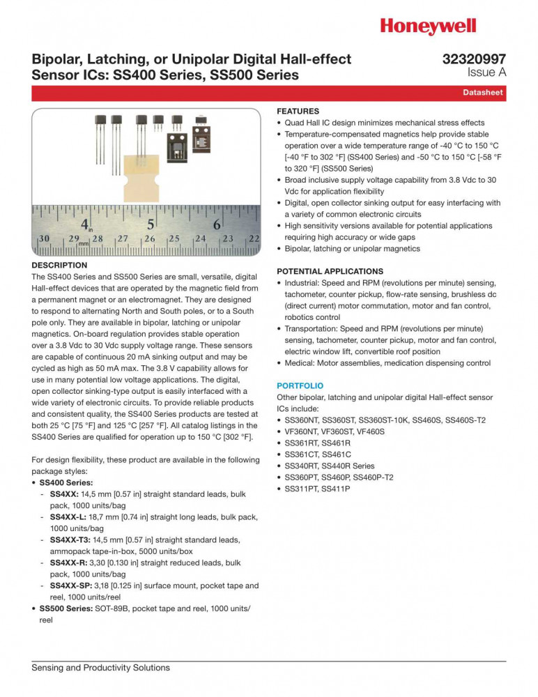 Honeywell SS461A datasheet page 1