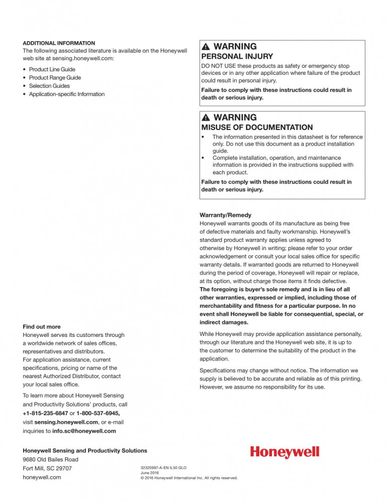 Honeywell SS461A datasheet page 10