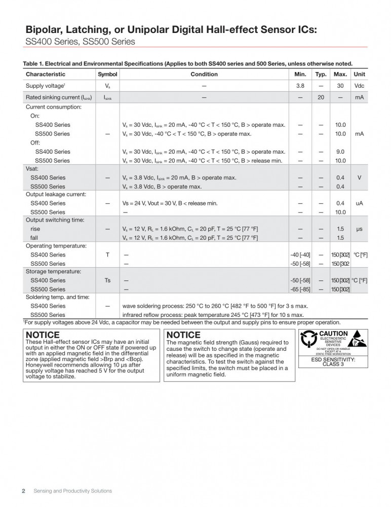 Honeywell SS461A datasheet page 2
