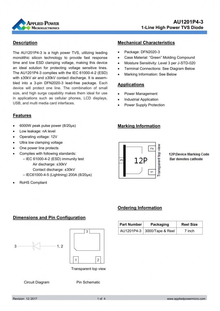 AU1201P4-3 datasheet page 1