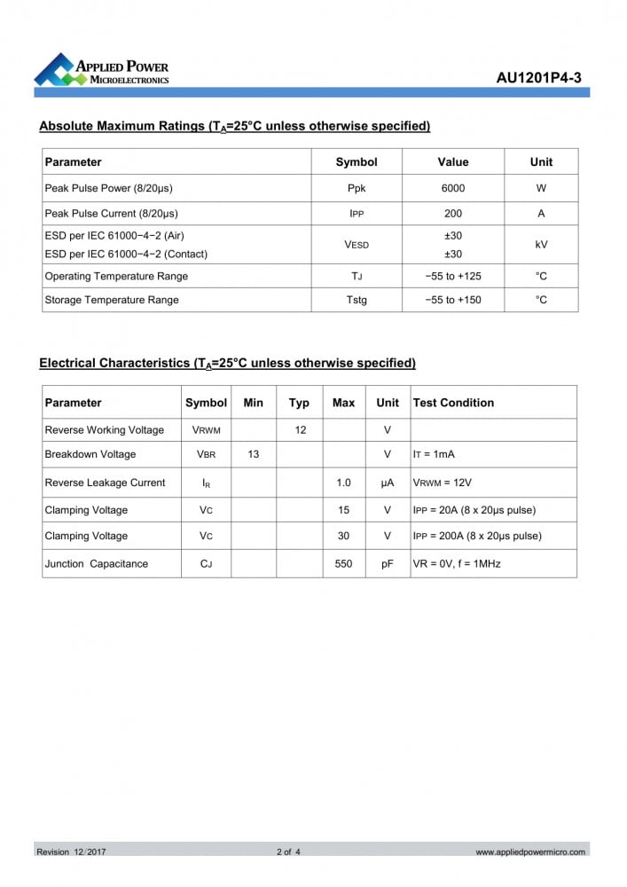 AU1201P4-3 datasheet page 2