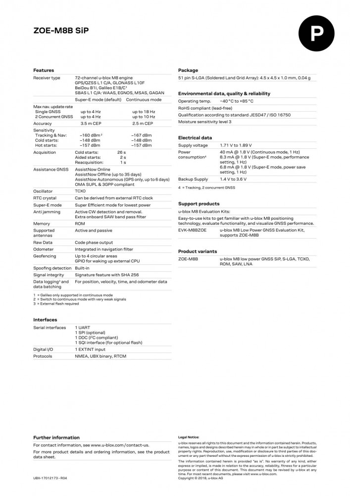ZOE-M8B technical document page 2