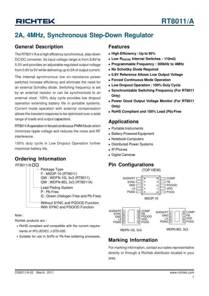 RT8011 datasheet page 1