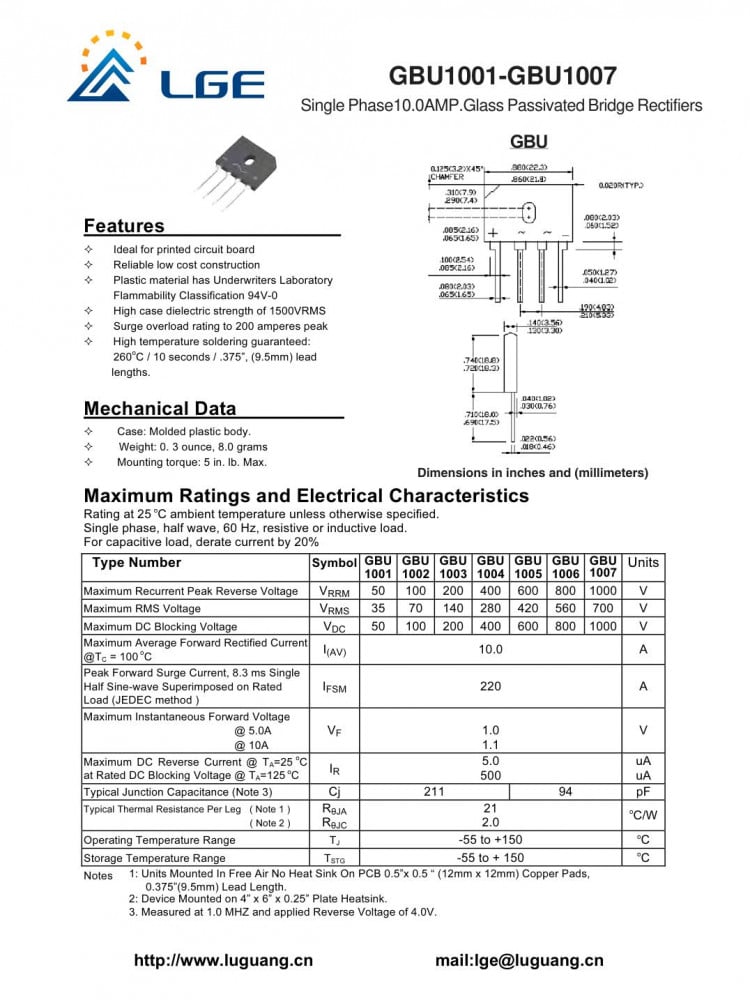 LGE GBU1006 datasheet page 1