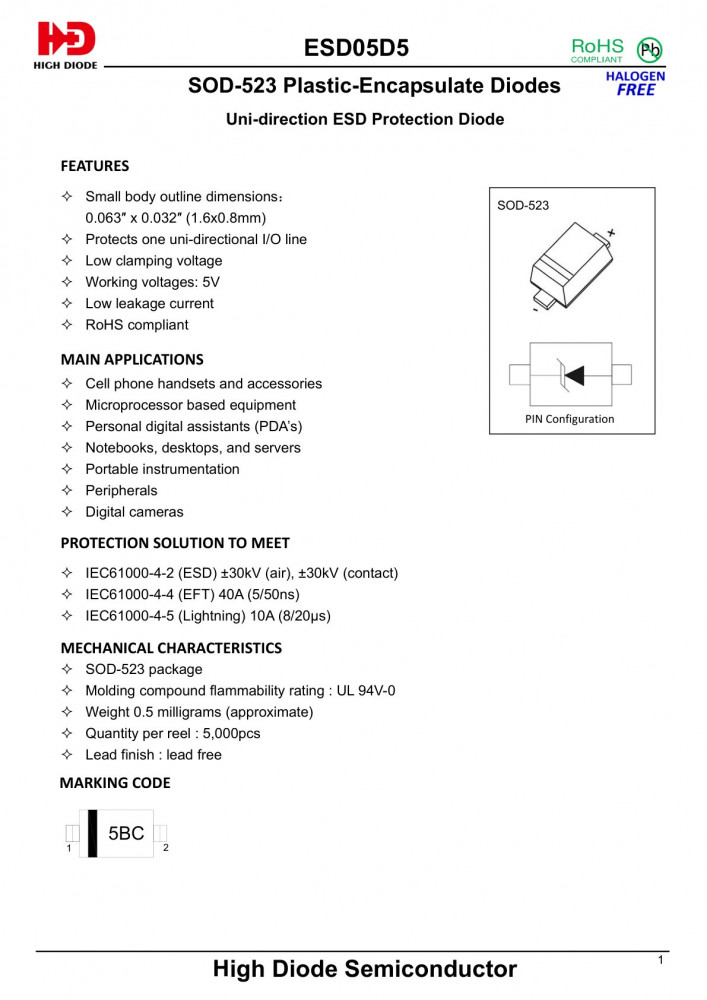 ESD05D5 technical document page 1