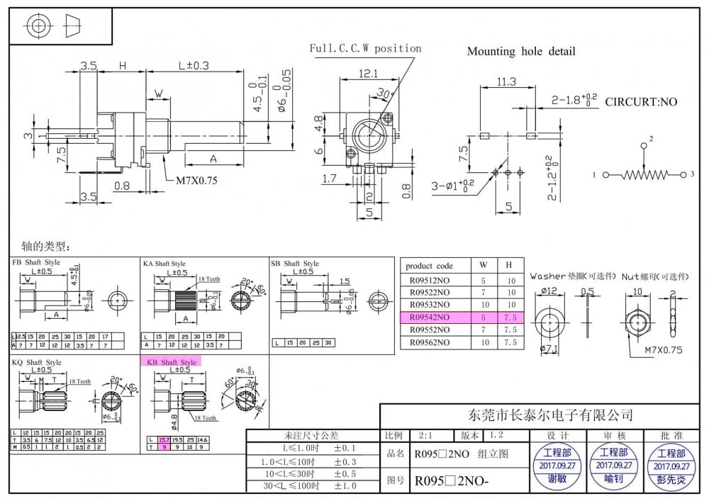 CTR R095 potentiometer drawing page