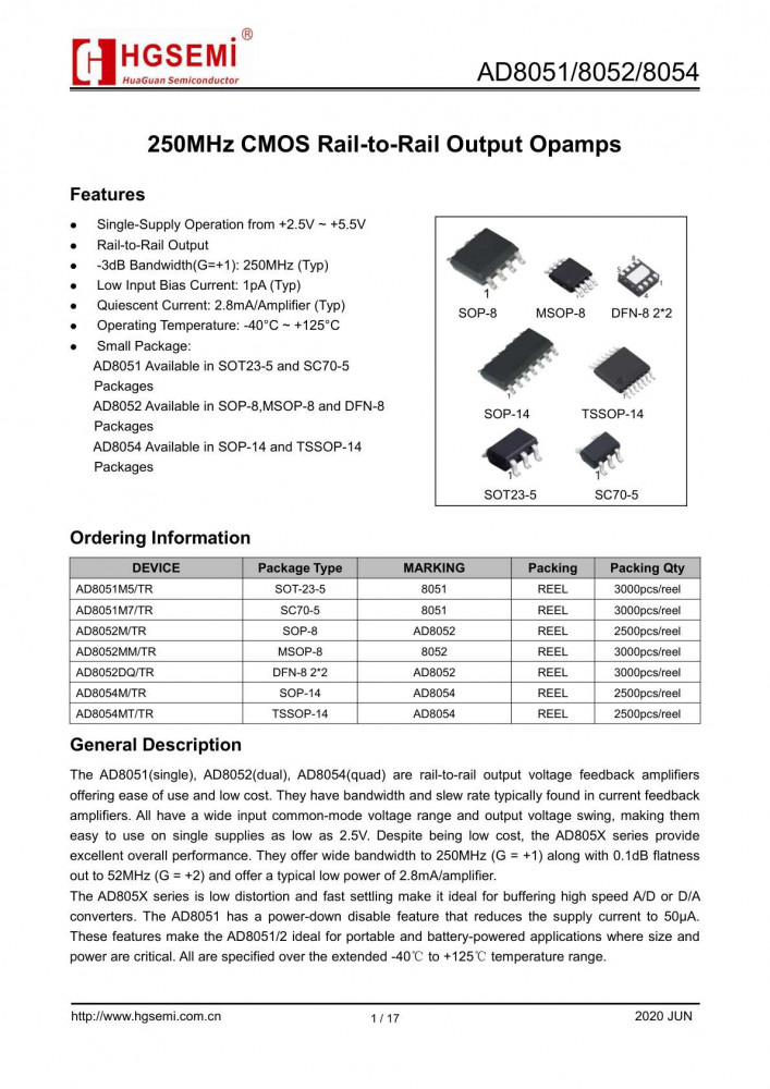 AD8054MT/TR technical document page 1