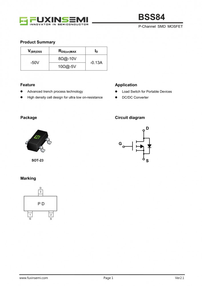 BSS84 datasheet page 1