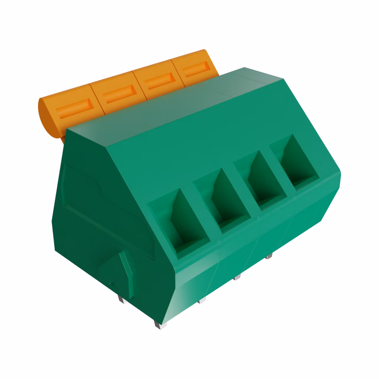 5.08mm Pitch, Eurostyle Fixed-Mount Push-Button Terminal Block, 45° Modular, 18A, 26-14 AWG, Green, 4 Circuits for sale