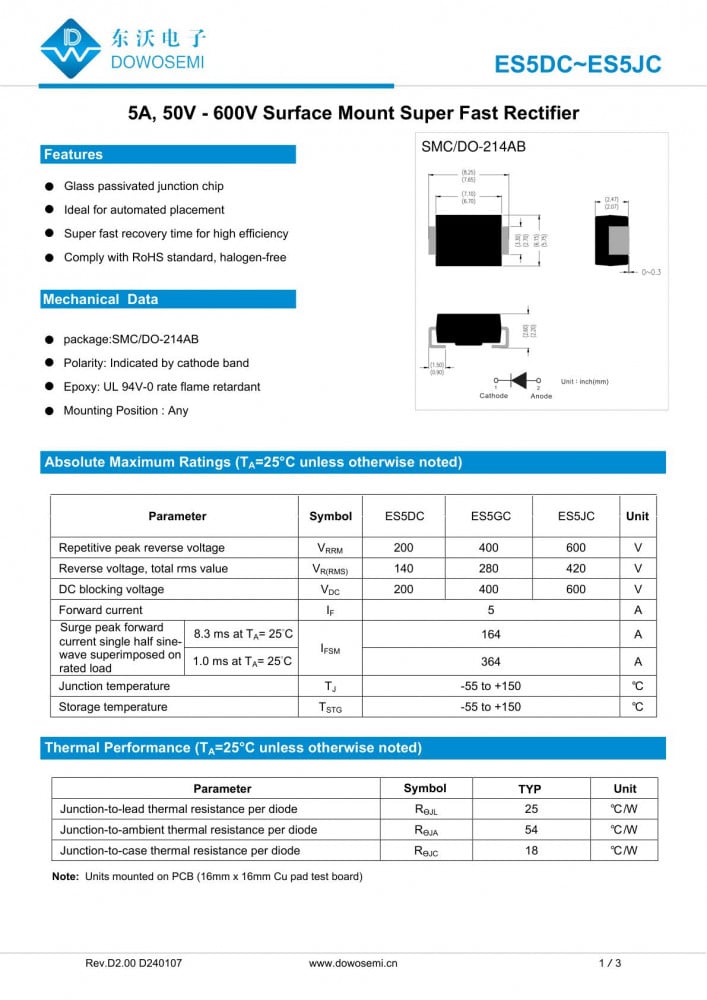 DOWO ES5JC datasheet page 1
