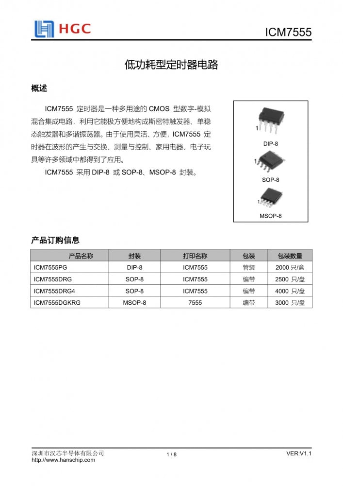ICM7555DRG datasheet page 1