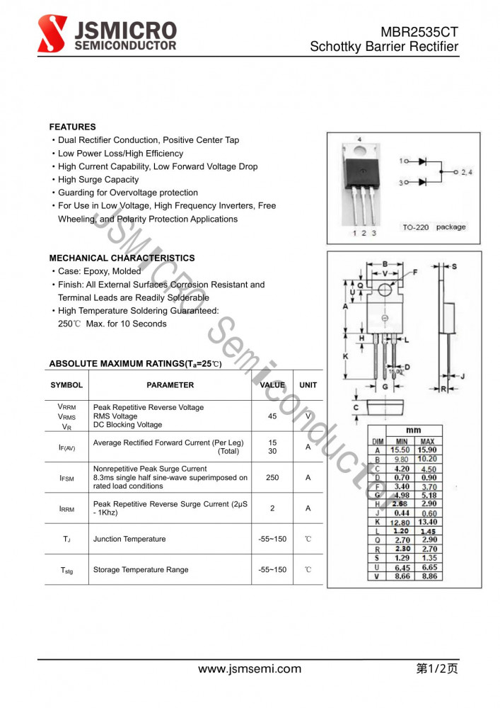 MBR2535CT datasheet page 1