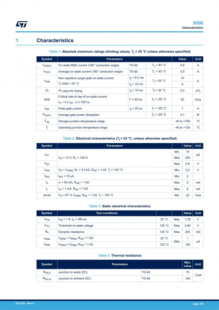 X006 SCR datasheet page 2