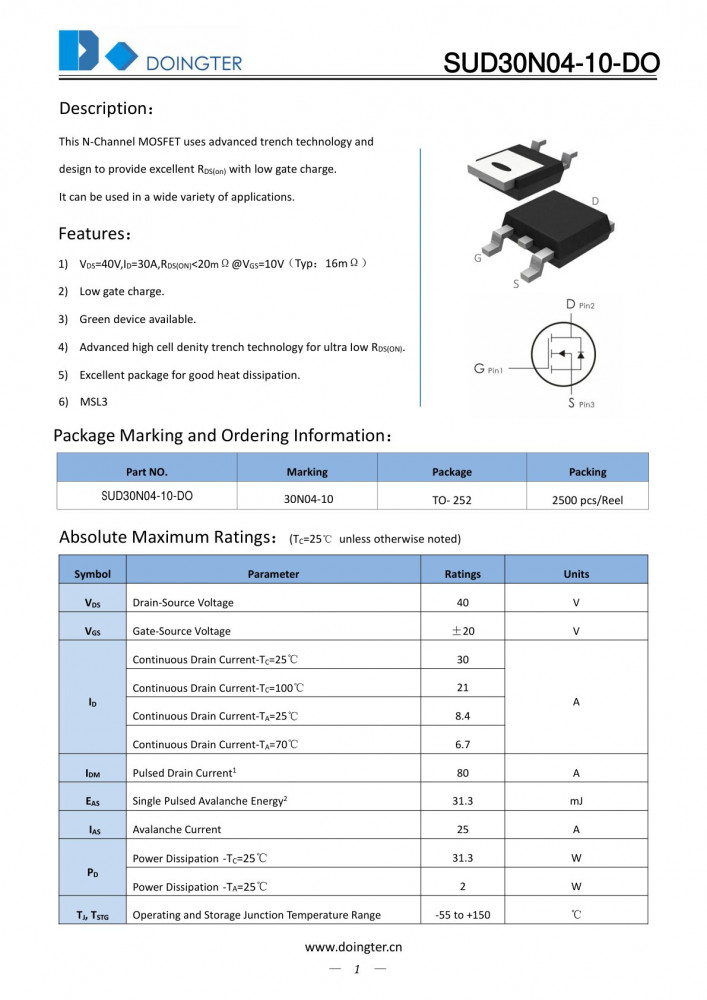 SUD30N04-10-DO datasheet page 1