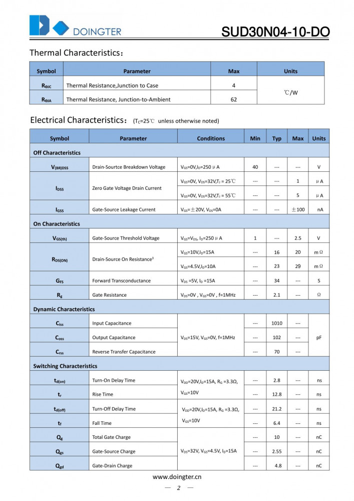 SUD30N04-10-DO datasheet page 2