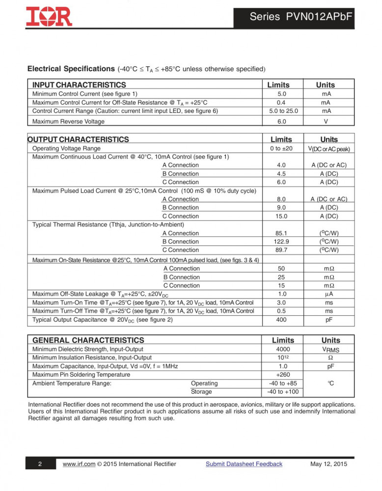 PVN012APBF datasheet page 2