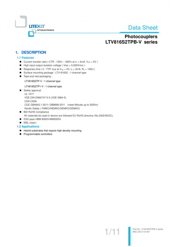 LTV816S2TPB-V datasheet page 2