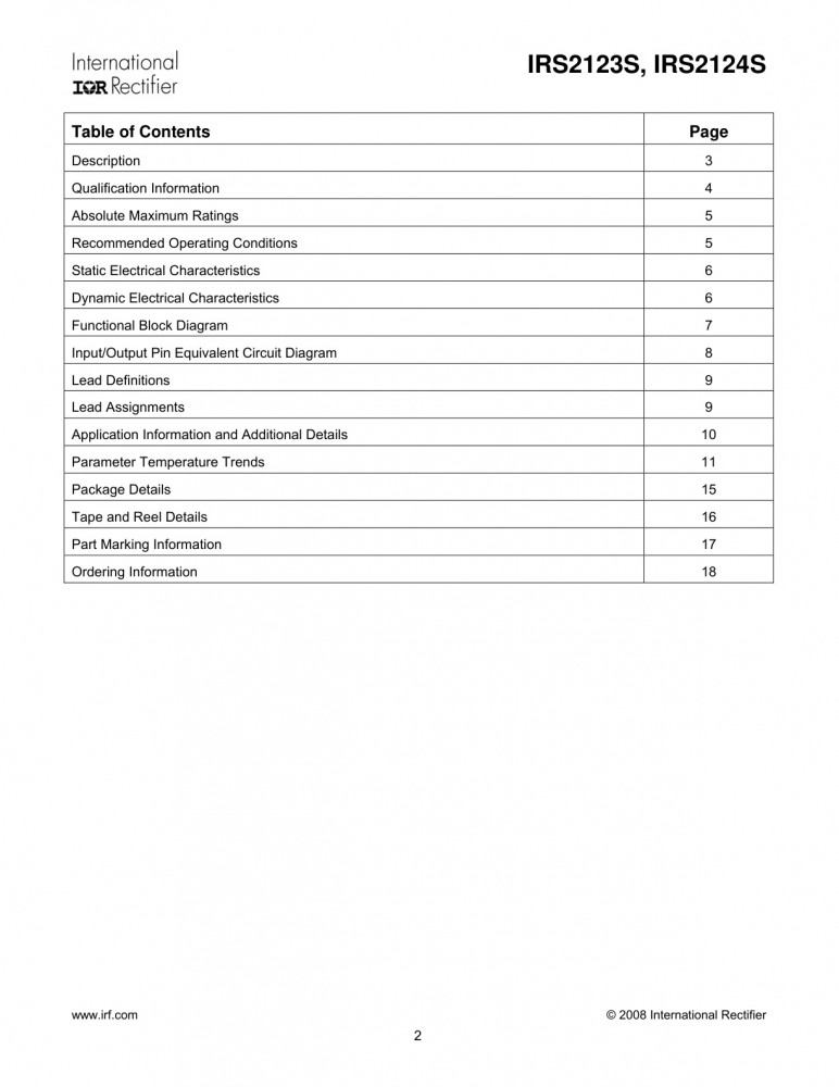 IRS2123SPBF datasheet page 2