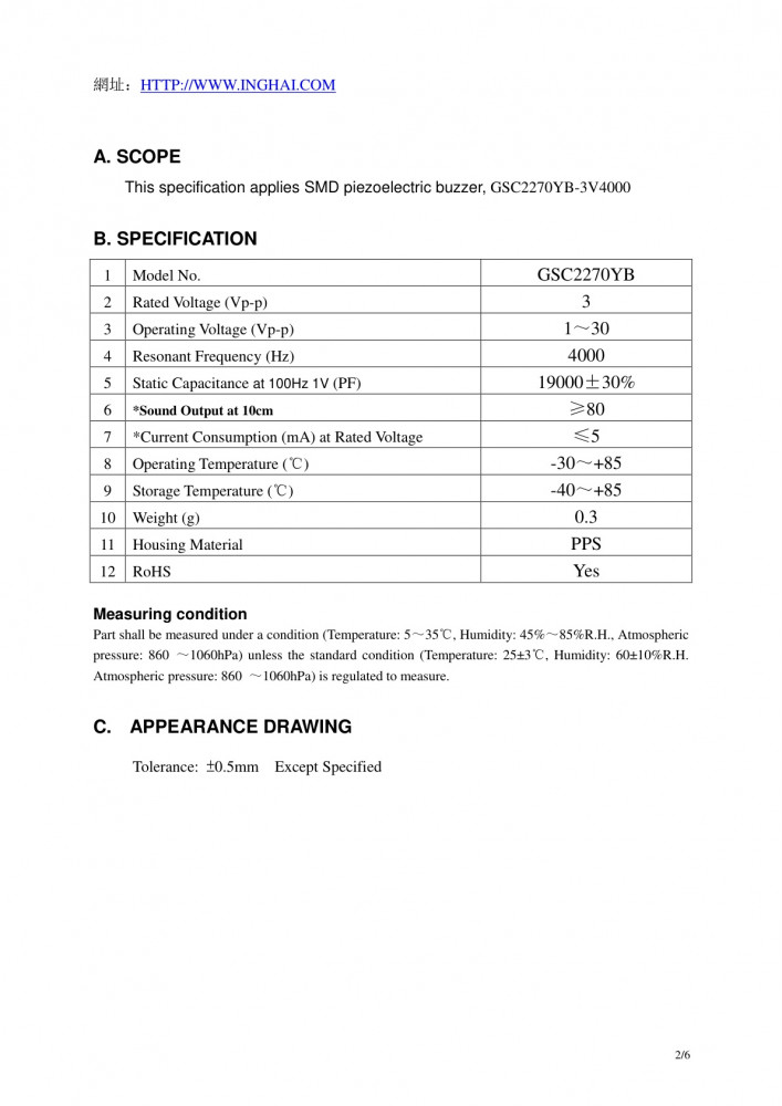 GSC2270YB-3V4000 specification page 2